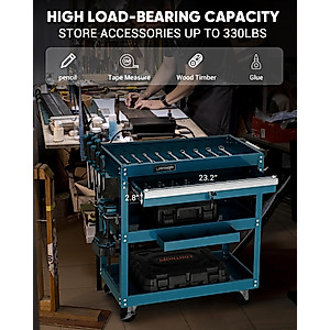 LDHTHOPI Tool Cart, 3 Tier Rolling Tool Cart with Drawers, 330 LBS Utility Tool Cart on Wheels for Mechanics, Commercial Tool Service Cart with Lock for Garage, Home, Hotel, Repair Shop, and Warehouse