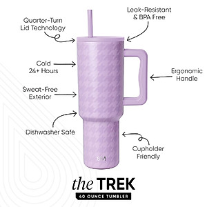 Simple Modern 40 oz Tumbler with Handle and Straw Lid | Insulated Cup Reusable Stainless Steel Travel Water Bottle Cupholder Use | Gifts for Women Him Her | Trek Collection | Purple Breeze Houndstooth