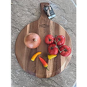 Mountain Woods Hand Crafted Large Acacia Wood Pizza Peel Charcuterie Board Artisanal Baking Board Cutting Board Serving Tray Paddle Serving Boards with Handle for Food, Fruits, Vegetables & Cheese Presentations - 21.25" x 16" x 0.625" (1)