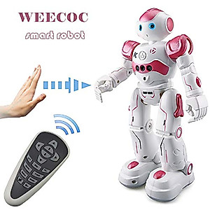 WEECOC RC Robot Toys Gesture Sensing Smart Robot Toy for Girls Can Singing Dancing Speaking Christmas Birthday Gift (Pink)