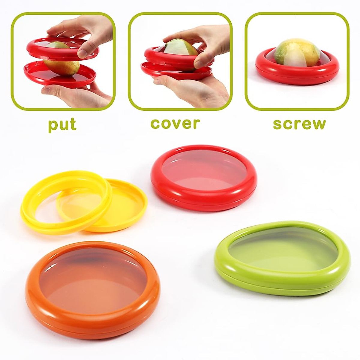 ZEENEEK Avocado Saver and Tomato Holder, Set of 4 Reusable Onion Storage and Avocado Keeper for Fridge Fresh Stretch Tomato Saver Set for Red Onion, Guacamole, Lemons, Tomato and Potatoes​, GZ04449