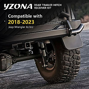 YZONA for Jeep Wrangler Tow Hitch Trailer Kit Compatible with 2018 2019 2020 2021 2022 2023 Jeep Wrangler JL JLU Hitch Receiver with Cover, 2 Inch Rear Bumper Towing Combo (2 Door & 4 Doors Unlimited)