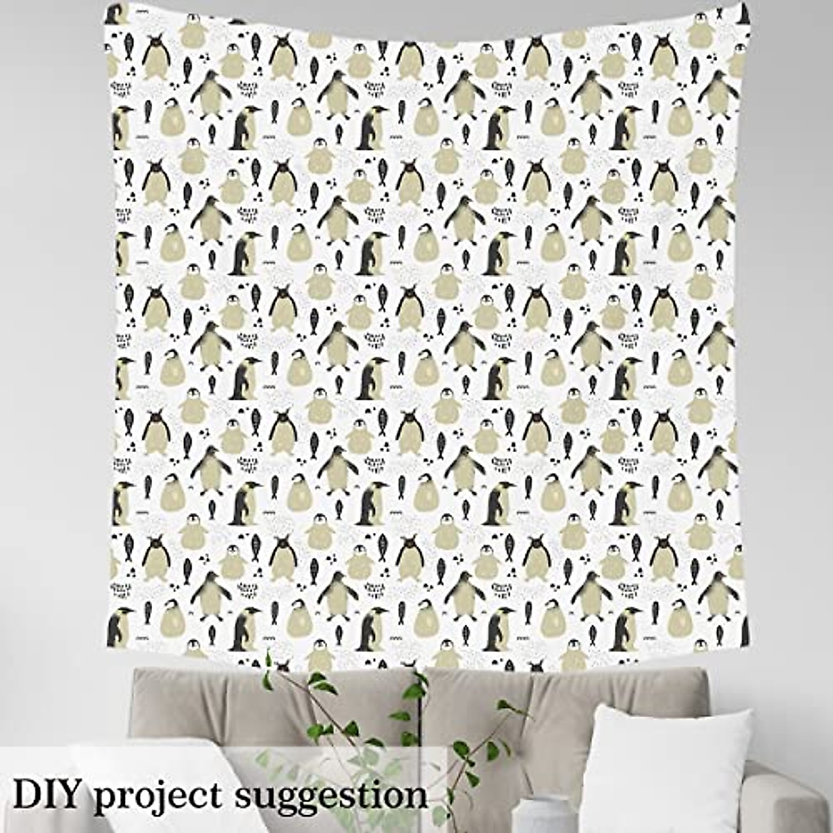 Penguin Fabric by The Yard, Fish Upholstery Fabric, Cartoon Cute Antarctica Animals Wildlife Decorative Fabric, Abstract Safari Halloween Horror Penguins Indoor Outdoor Fabric, Black Green, 1 Yard