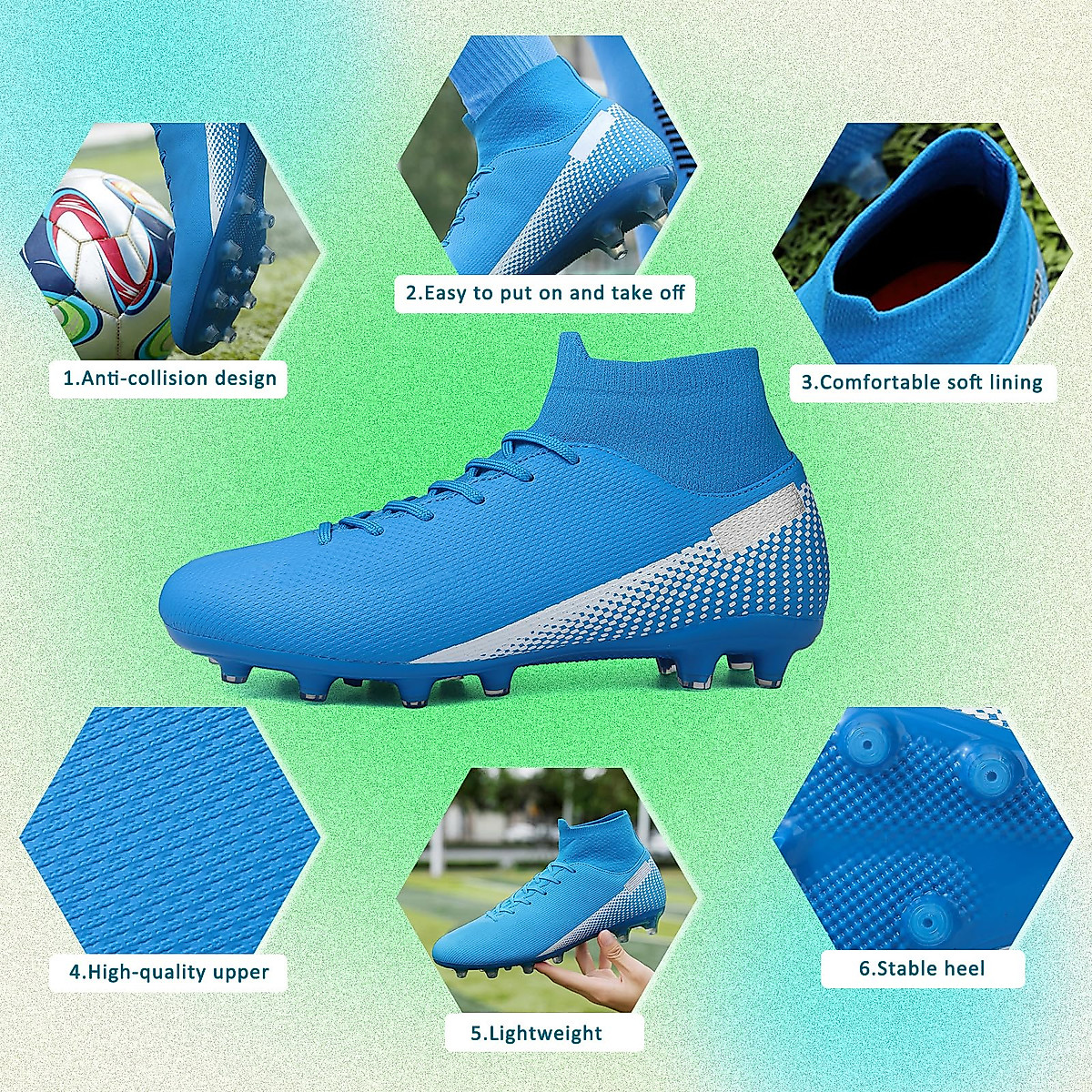 Soccer Cleats Mens Football Cleats Women Tacos de Futbol para Hombre Soccer Shoes for Big Boy Tacos de Futbol Zapatos de Futbol para Hombres Outdoor Soccer Shoes High Top Football Boots AG/FG