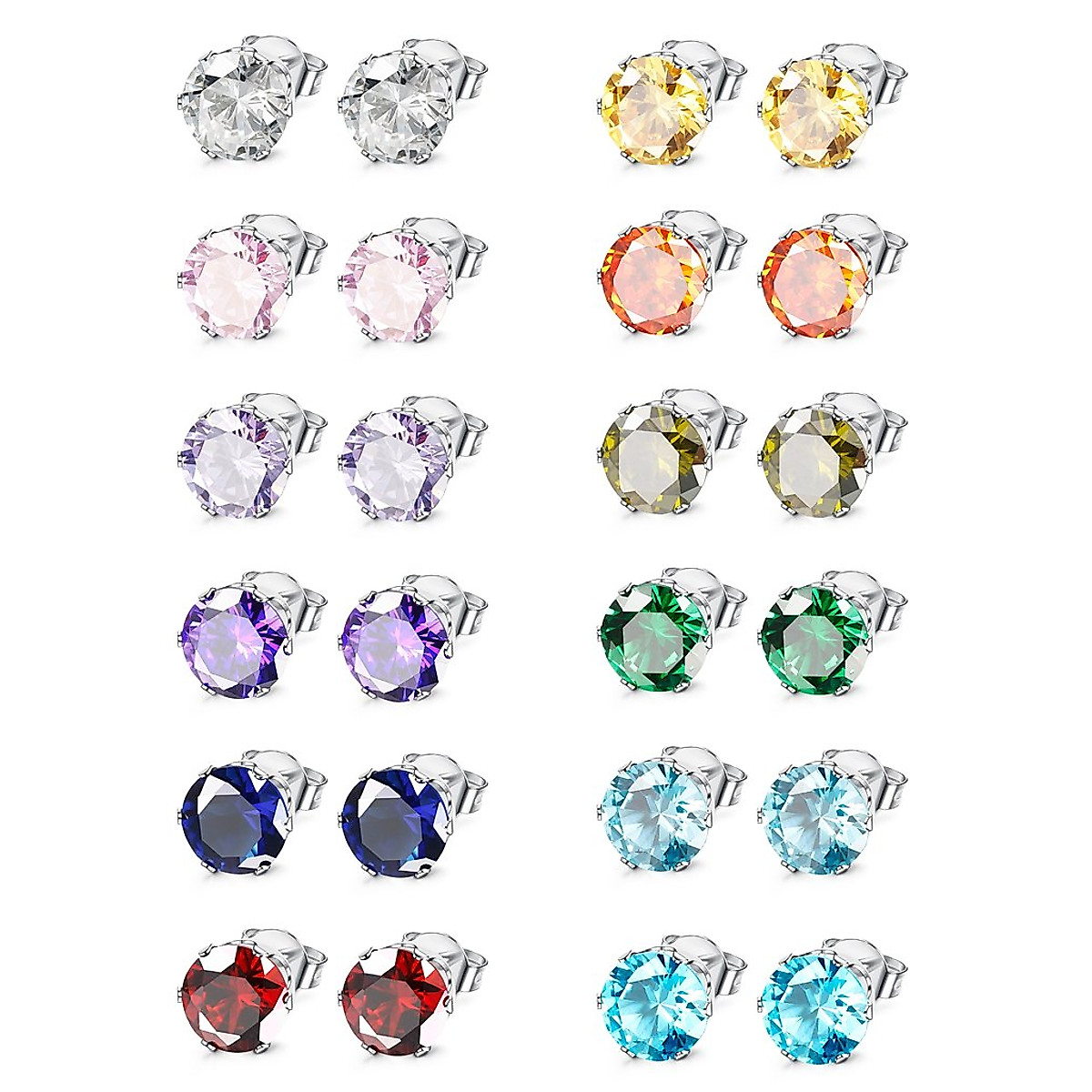 Jstyle Hypoallergenic Stud Earrings for Women Men Surgical Stainless Steel Birthstone Earrings Studs Colorful Cubic Zirconia Earrings Set Womens small Stud Post Earrings for Sensitive Ears