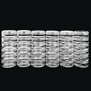 Beauticom 6 Pack(36 Pieces) 5G/5ML Stackable Round Transparent Plastic Jars for Herbs, Spices, Tea Leaves, Cooking Oils