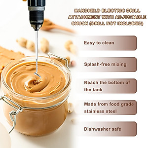 Peanut Butter Stirrer, 11.8 Inch Stainless Steel Nut Butter Mixer Peanut Butter Stirring Tool Drill Nut Butter Stirrer Fast Mixing Stirrer Utensil for Mixing Various Peanut Butter Jam