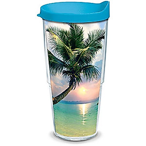 Tervis Sunset in Paradise Made in USA Double Walled Insulated Tumbler Travel Cup Keeps Drinks Cold & Hot, 24oz, Clear