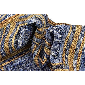 Unique Loom Braided Jute Collection Classic Quality Made Natural Hand Woven with Geometric Design Area Rug (9' 0 x 12' 0 Rectangular, Blue/ Natural)