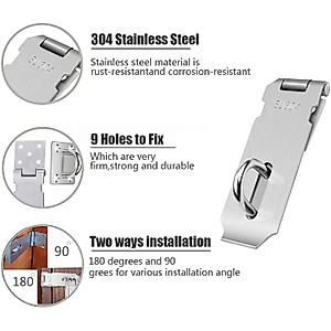 2 Pack Padlock Hasp Door Locks Hasp Latch,5 inch Heavy Duty 304 Stainless Steel Security Hasps for Padlock, 2 mm Extra Thick Door Gate Bolt Lock with 18 Mounting Screws