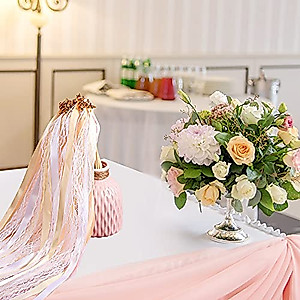 60 Pieces Lace Ribbon Stick Wands with Bells Party Streamers with Bells Silk Fairy Stick Wand Streamers for Wedding Party Baby Shower Send off Party Activities Holiday Celebration Favors (Champagne)