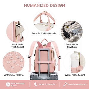 LOVEVOOK Laptop Backpack Purse for Women, 15.6 Inch Waterproof Work Laptop Bag, Large Teacher Nurse Bag with USB Port, Business Travel Computer Backpack, Beige-Pink