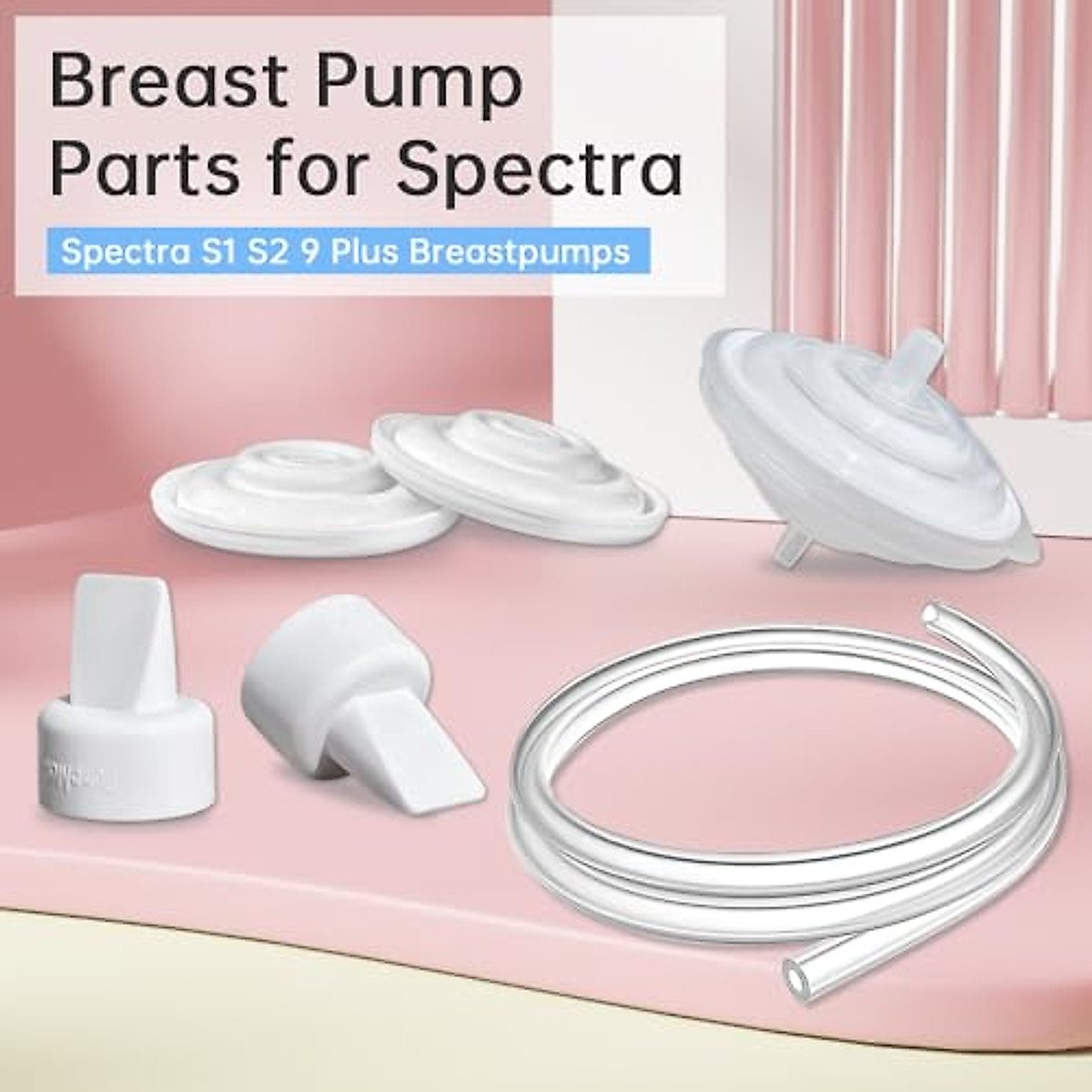 PumpMom Pump Parts Compatible with Spectra and Motif, Replacement Duckbill Valves, Tubes and Silicone Membrane for Spectra S2 Spectra S1 9 Plus and SG Breastpumps