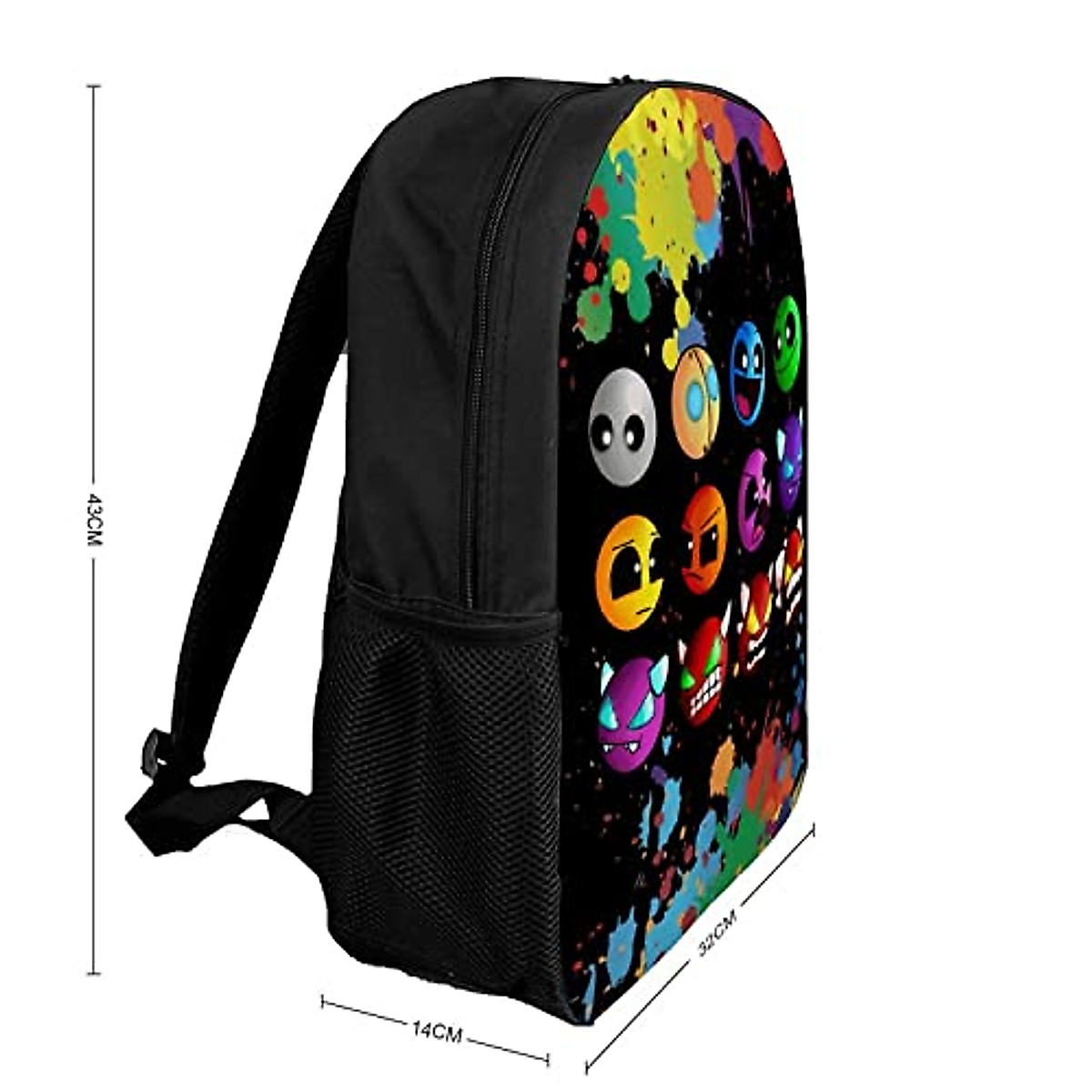 ONBJKPLG Geometry Dash Anime Backpack 17 Inch Cute Funny Bookbag Casual Laptop Daypack for Travel Picnic Camping