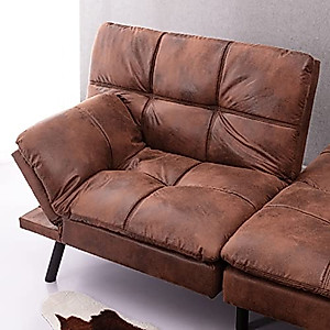 Nigwedete 71" W Suede Leather Convertible Sectional Couch Bed with Supportive Legs, Modern Folding Sleeper Sofa Bed Memory Foam Futon Sofa Couch for Living Room and Bedroom, Brown