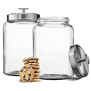 KooK Glass Large Kitchen Canister Set, Food Storage Containers, Bathroom Jars, Airtight Lids, 3.7 Liters.98 gallons, Set of 2 (Stainless Steel)
