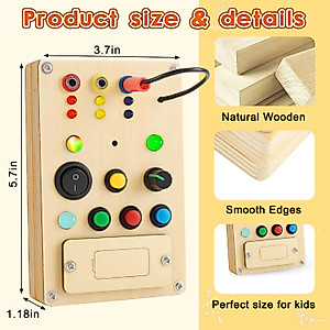 Montessori Busy Board Toddler Toys,Wooden Sensory Toys for Toddlers 1-3 with LED Light Up Buttons Baby Educational Toy Gifts for Kids 2-4 Fidget Toy (pluggable Wire Busy Board)
