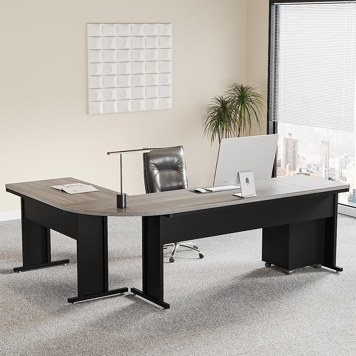 Tribesigns 83 Inch L-Shaped Office Desk, Large Executive Computer Desk with 3-Drawer File Cabinet, Industrial Corner Desk with Storage Drawers, Business Furniture Work Desk for Home Office (Gray)