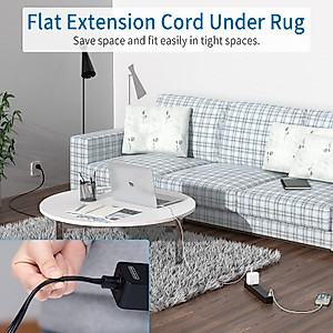 Extra Long Extension Cord Bundle, NTONPOWER Flat Plug Power Strip with USB Ports 3 Outlets, Compact Desktop Charging Station with Switch for Home, Office, TV, Nightstand, Dorm Room Essentials, Black