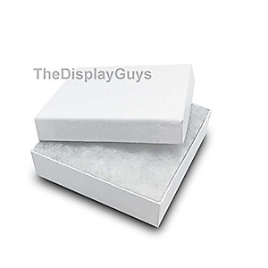TheDisplayGuys 25-Pack #33 Cotton Filled Cardboard Paper Jewelry Box Gift Case - Swirl White (3 1/2" x 3 1/2" x 1")