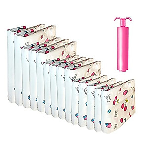 Heaunzy vacuum storage bags,(15PCS, 2 extra large (40"×32"), 3 large(36"×28"), 4 medium(32"×24"), 5 small(28"×20"), 1 air pump),space saver,Japan vacuum seal bags for clothing(pink)