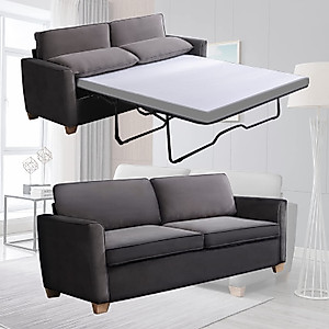 Mjkone 2-in-1 Pull Out Sofa Bed, Queen Size Velvet Sleeper Sofa Bed with Folding Foam Mattress, Pull Out Couch Bed for Living Room/Apartment/Small Spaces(Queen, Dark Grey)