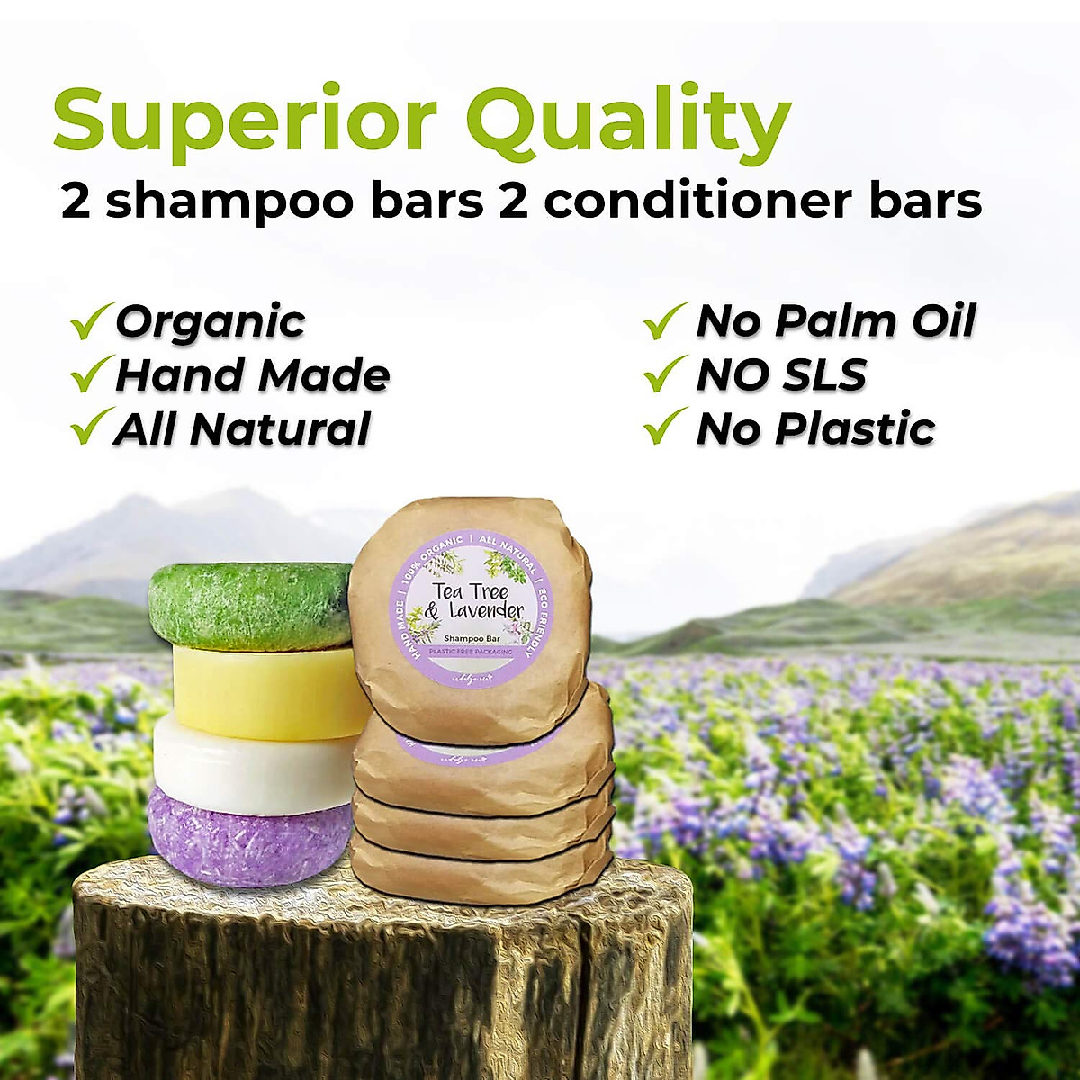 IndulgeMe Solid Shampoo and Conditioner Bar - Eco Friendly Hair Care, Tea Tree, Argan Oil, Lavender, All Natural and Organic Bar Shampoo for Hair, Zero Waste, Shampoo Conditioner Gift Set, 4 Bars