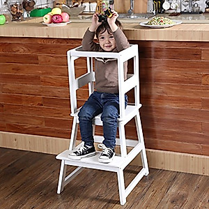 SDADI Kids Kitchen Step Stool with Safety Rail- for Toddlers 18 Months and Older, White LT01W
