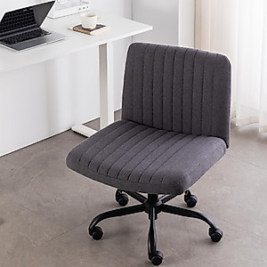 Armless Wide Office Chair No Wheels Fabric Padded Desk Chair Task Vanity Chair Swivel Home Office Desk Chair 120°Rocking Mid Back Ergonomic Computer Chair for Make Up,Small Space, Bed Room(Brown)