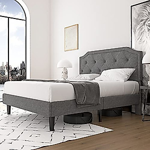 Einfach Bed Frame Queen Size, Upholstered Platform Bed with Sturdy Wood Slat Support, No Box Spring Needed, Easy Assembly, Light Grey