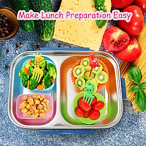 80PCS Silicone Lunch Box Dividers for Kids Lunch Accessories Set, Including 24 Reusable Silicone Cupcake Liners Baking Muffin Cups with 56 Animal Food Picks for Kids, Lunchbox Bento Box Accessories