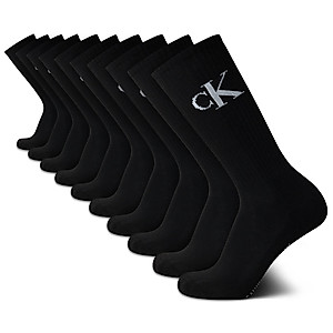Calvin Klein Men's Athletic Socks - Cushion Crew Socks (10 Pack), Size 7-12, Black Light Grey Logo