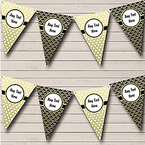 Elegant White Black and Gold Personalized Retirement Party Bunting Banner