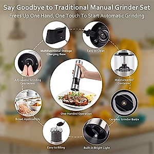 Upgraded Electric Salt and Pepper Grinder Set, Fast Chargeable Automatic Salt Pepper Grinder Mill Shaker Refillable With Light, Mill Tray, Adjustable Coarseness Stainless Steel Grinder Kitchen Gadgets