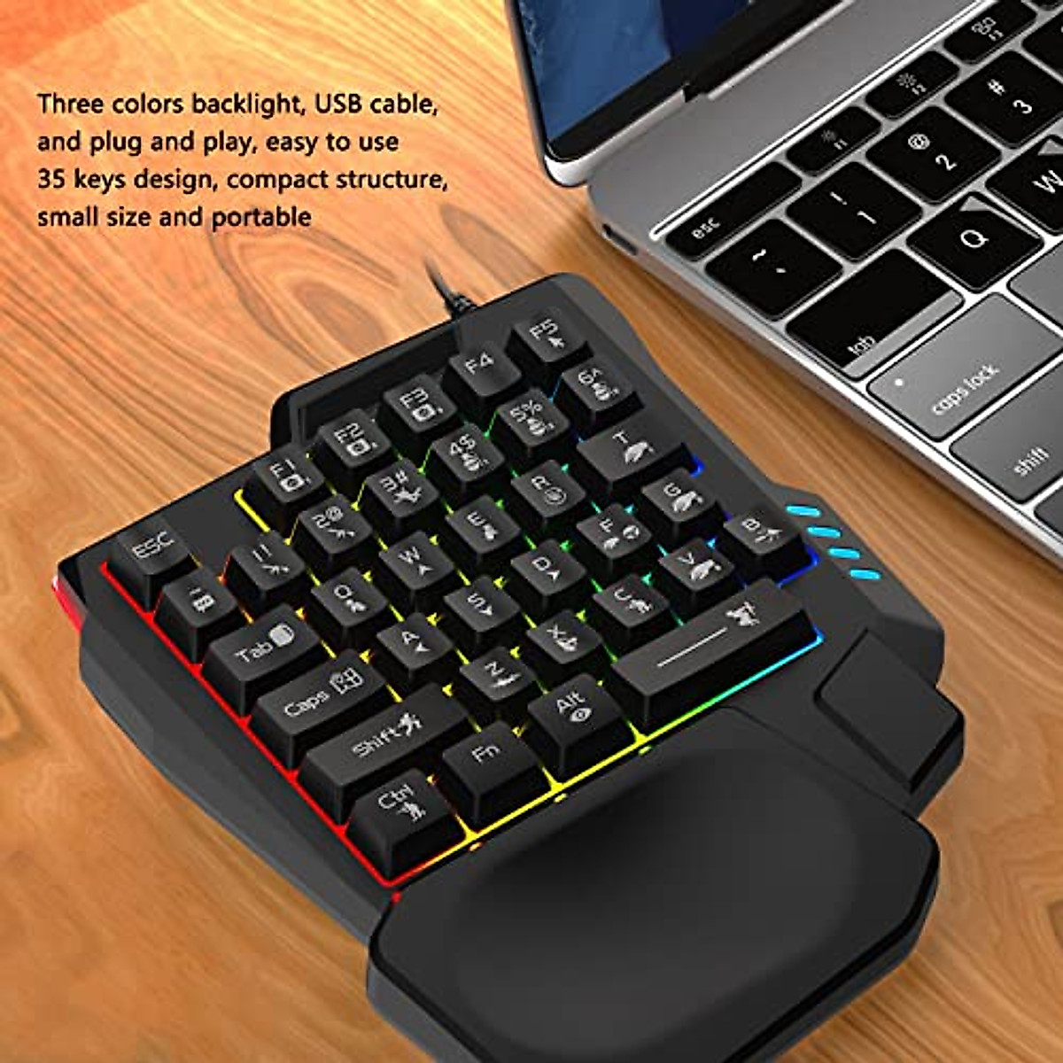One Handed Gaming Keyboard 35 Keys Waterproof Wide Palm Rest Black Single Handed Keyboard for Computer Mobile Games