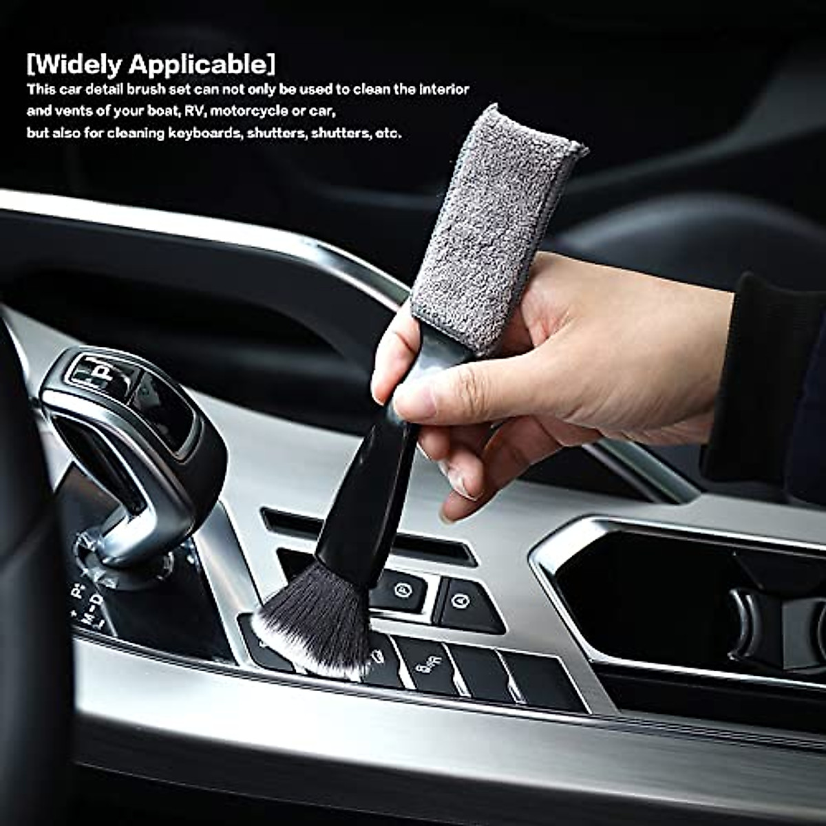 Rsept Soft Car Detailing Brush,Double Head Brush for Car Clean,Car Detailing Brushes Exterior,Double Ended Portable Cleaning Brush Mini Hand Held Magic Brush Duster for House, Car, Office (Black)