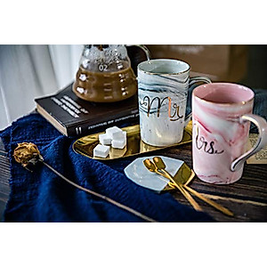 Jumway Mr and Mrs Coffee Mugs - Wedding Gifts for Bride and Groom - Gifts for Bridal Shower Engagement Wedding and Married Couples Anniversary - Ceramic Marble Cups 14 Oz Pink