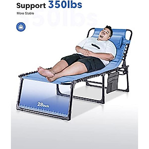Ezcheer Outdoor Folding Lounge Chair Oversized, 4 inch Bigger XL Sun Tanning Chaise, Light-Weight Support 300lbs Lawn Camping Beach Recliner with Storage Bag (Blue)