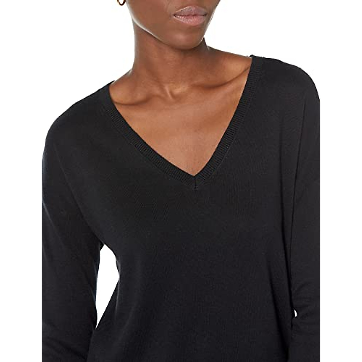 Amazon Essentials Women's Lightweight Long-Sleeve V-Neck Tunic Sweater (Available in Plus Size), Black, Large