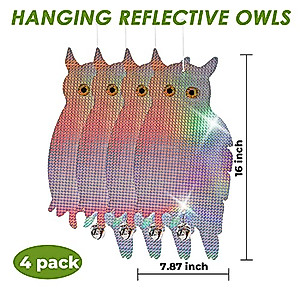 Dyvicl Fake Owl Hanging Reflective Owl for Woodpecker Deterrent 4 Pack