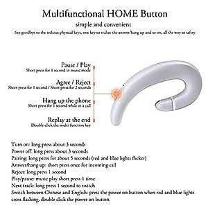 Sunffice Ear Hook BT Wireless Headphone,Non Ear Plug Headset with Microphone,Single Ear Noise Cancelling Earphones Painless Wearing for Android Smartphones,iPhone14 13 12 11 X 8(Silver)