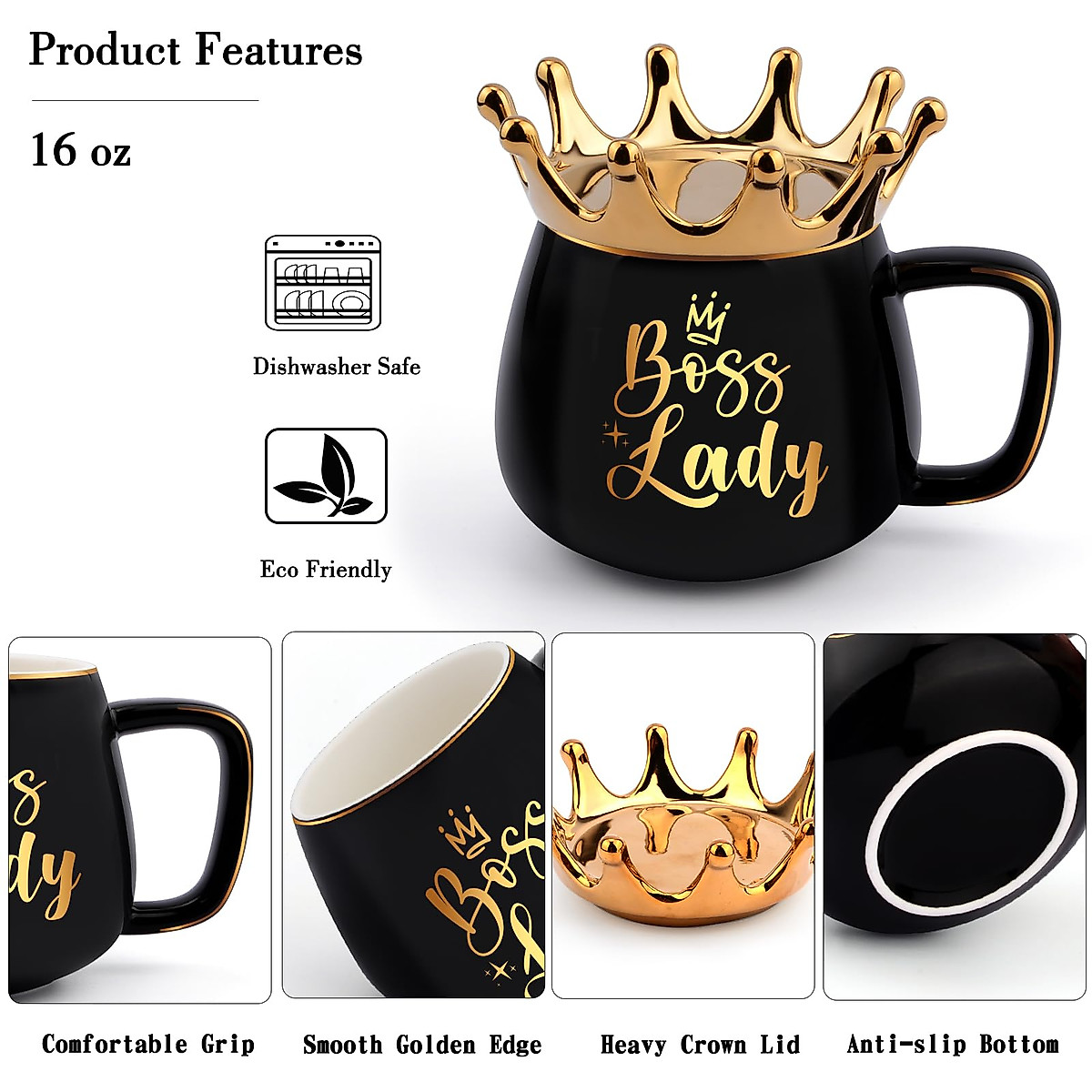 HULASO Boss Lady Gifts for Women, Christmas Gifts for Women with Candle and Dish, Boss Appreciation Gifts for Women Crown Coffee Cup, Birthday Gifts Best Boss Gifts for Women Boss Mug