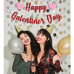 JOZON Happy Galentine's Day Banner and Hearts Banner Red Pink Glittery Galentine's Day Banner Garland Galentine's Day Decor for Valentine's Day Ladies Celebrating Party Decorations Supplies