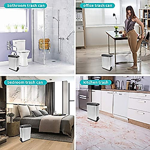 CTETC Slim Small Trash Can with Lid Soft Close and Removable Inner Wastebasket, Rectangular Narrow Stainless Steel Trash Can for Bathroom Bedroom Office, Anti-Fingerprint Brushed Finish, 2.1Gal/8L