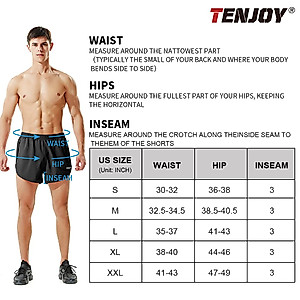 TENJOY Men's Running Shorts Gym Athletic Workout Shorts for Men 3 inch Sports Shorts with Zipper Pocket Black