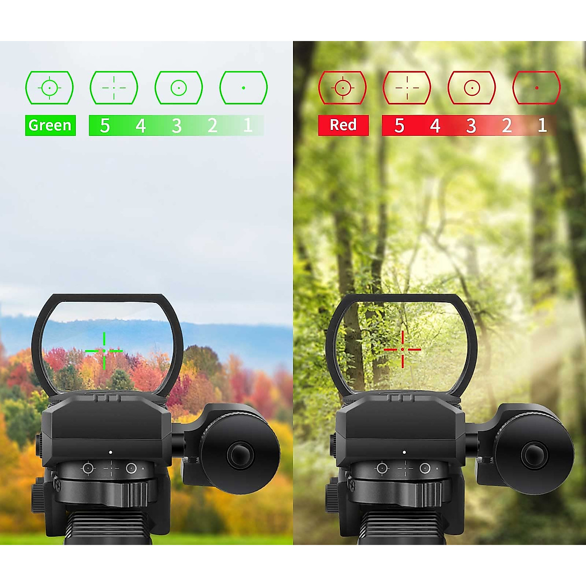 Beileshi Reflex Sight,4 Reticle Red & Green Dot Sight Optics with Integrated Red Laser Sight Less Than 1mW Output