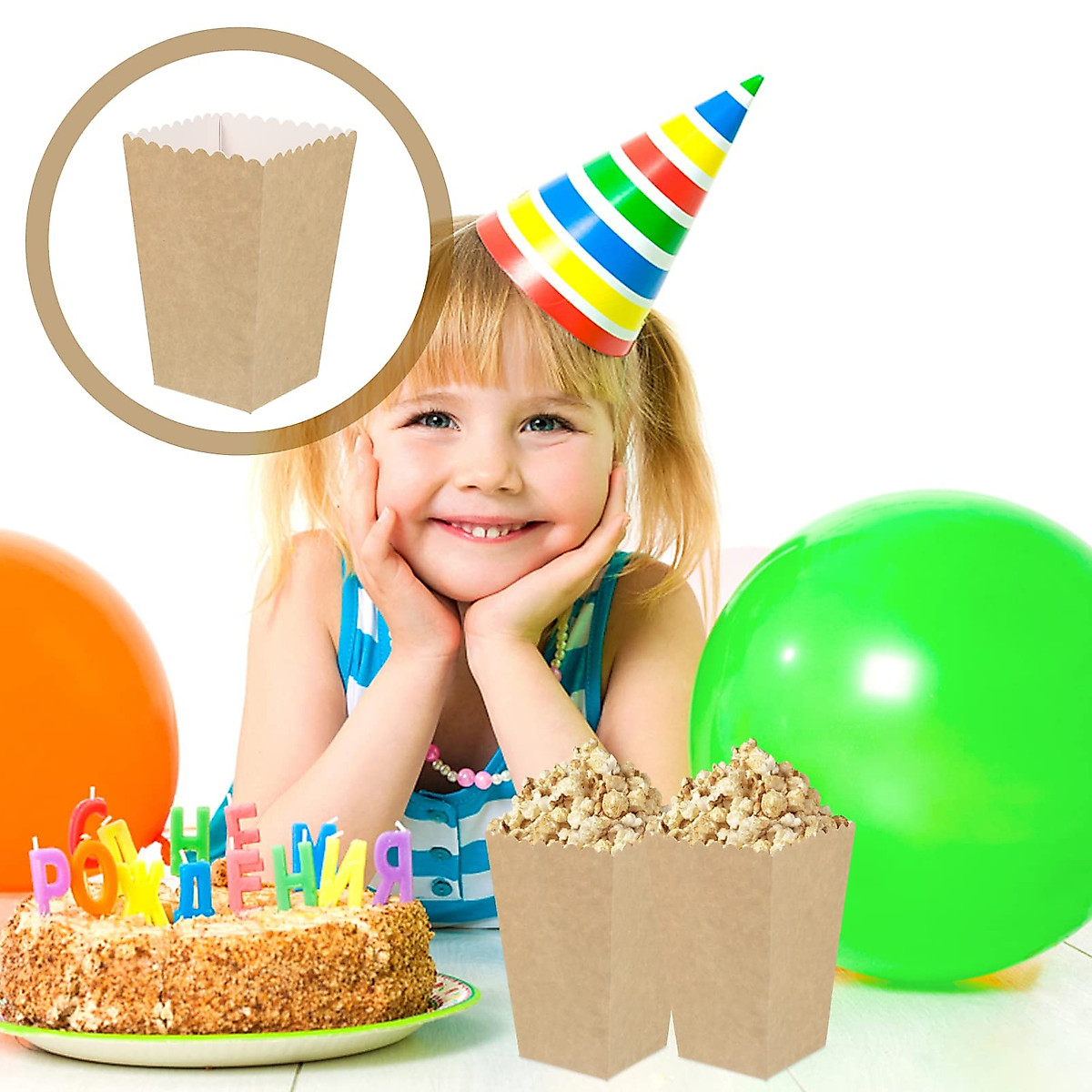 ABOOFAN 50pcs Paper Popcorn Boxes Popcorn Bags Kraft, 5.35 Inches Tall Open-top Paper Popcorn Holder Cardboard Popcorn Containers for Movie Night, Wedding Birthday Party