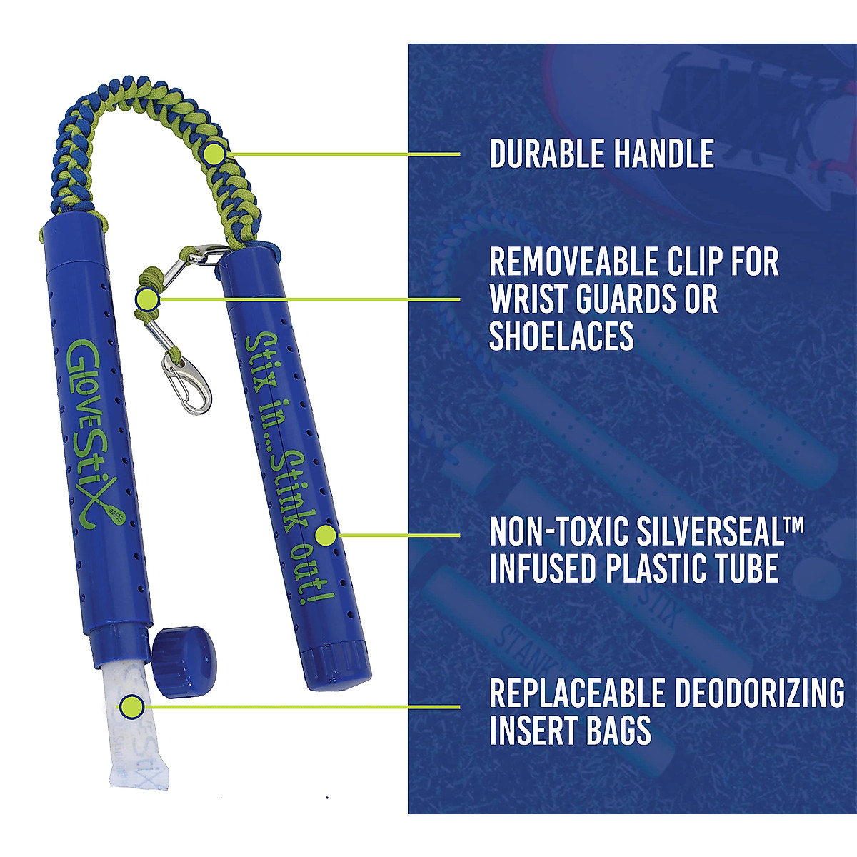 Glovestix Shoe Deodorizer & Odor Eliminator for Hockey & Lacrosse Gloves, Boxing & Soccer Gear, Smelly Gym Bags & Sports Equipment. Non-Toxic Odor Remover. As Seen on Shark Tank (1 Set of Sticks)