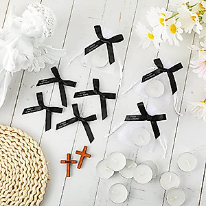 50 Set Funeral Favors Memorial Tealight Candles Unscented Candles Memorial Candles with Bowknots Funeral Ribbons and Organza Bags for Guest Condolence Bereavement Funeral Decor, Black and White