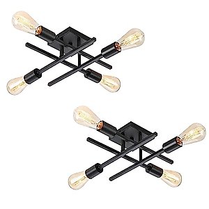 IHENGYANLT2 Pack Industrial 4-Light Semi Flush Mount Ceiling Light Fixture, Modern Sputnik Ceiling Lamp with E26 Base Farmhouse Chandelier Light Matte Black for Kitchen Bedroom Hallway. (2 Pack)